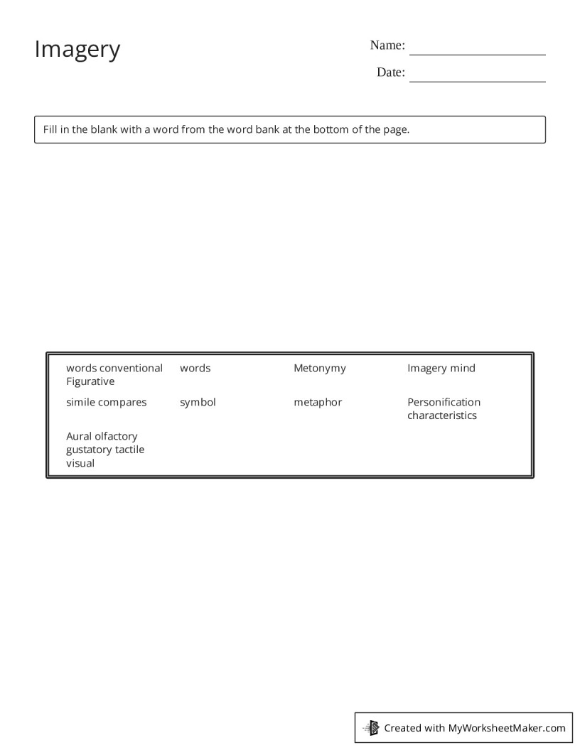 Imagery - My Worksheet Maker: Create Your Own Worksheets