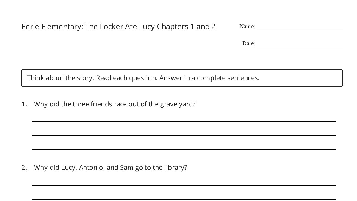 Eerie Elementary: The Locker Ate Lucy Chapters 1 and 2 - My Worksheet ...