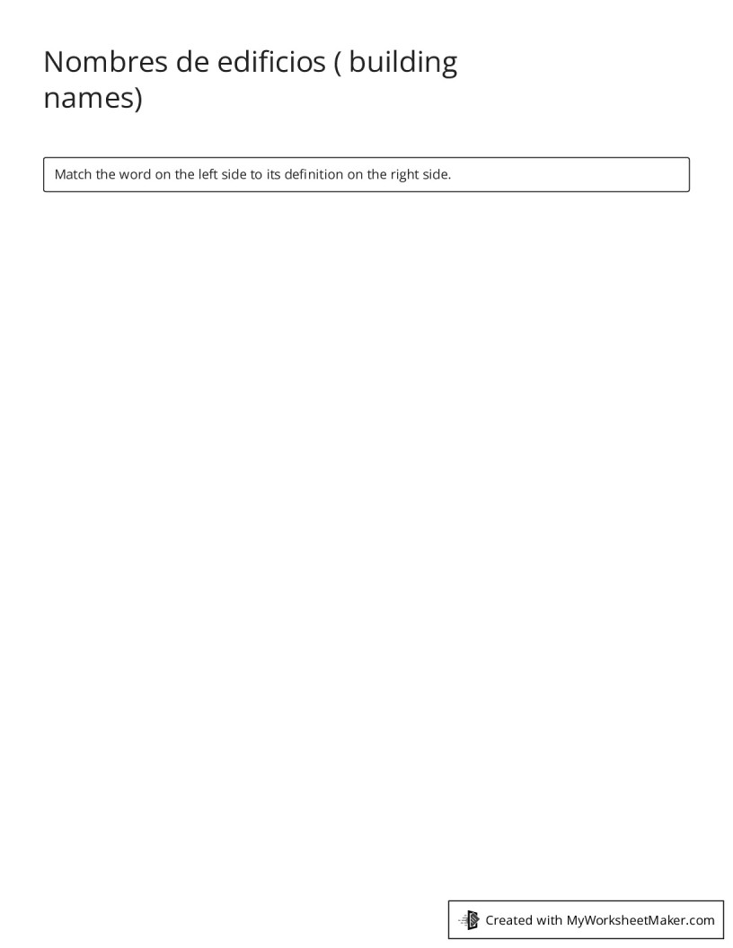 Nombres de edificios ( building names) - My Worksheet Maker: Create ...