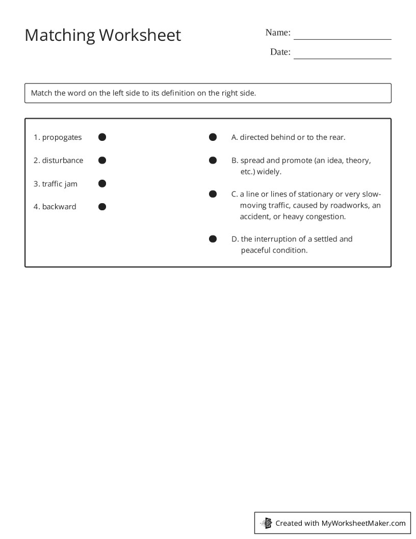 Matching Worksheet - My Worksheet Maker: Create Your Own Worksheets