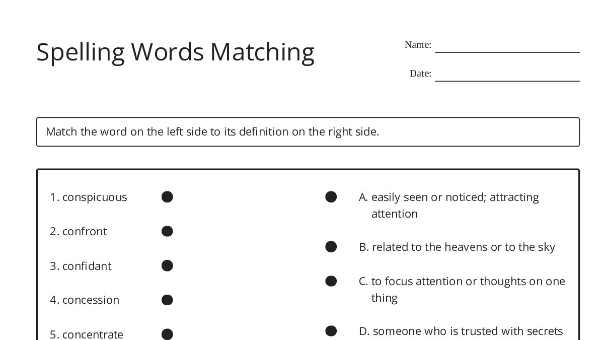 Spelling Words Matching - My Worksheet Maker: Create Your Own Worksheets