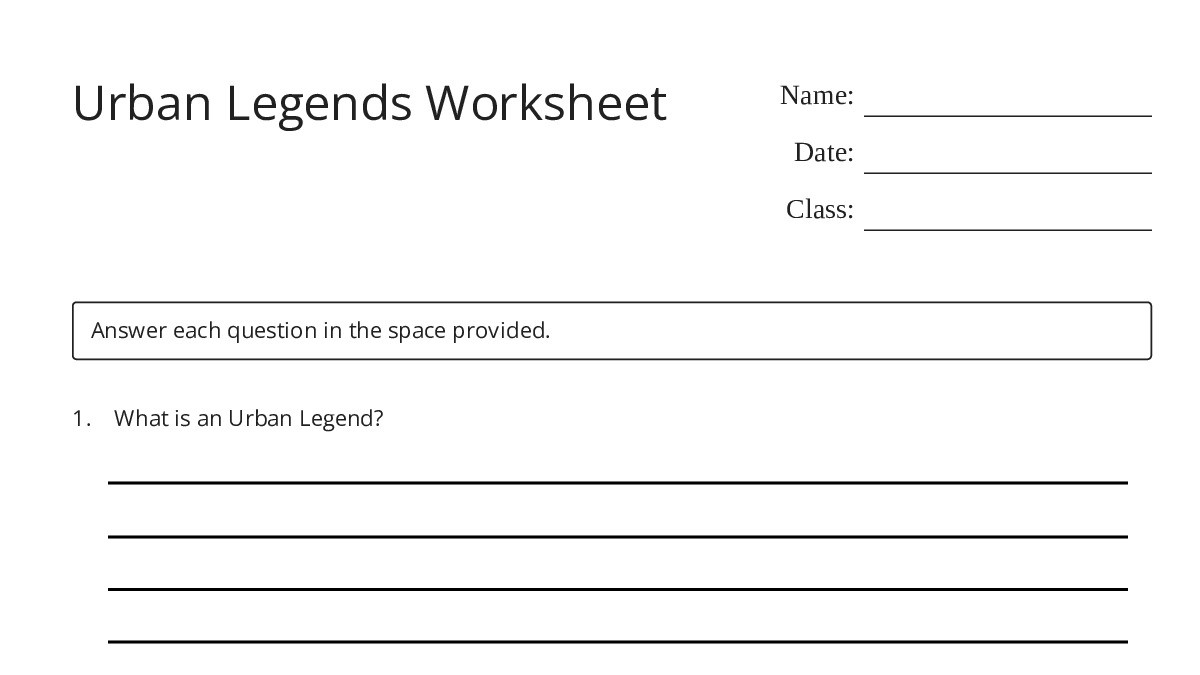 Urban Legends Worksheet - My Worksheet Maker: Create Your Own Worksheets