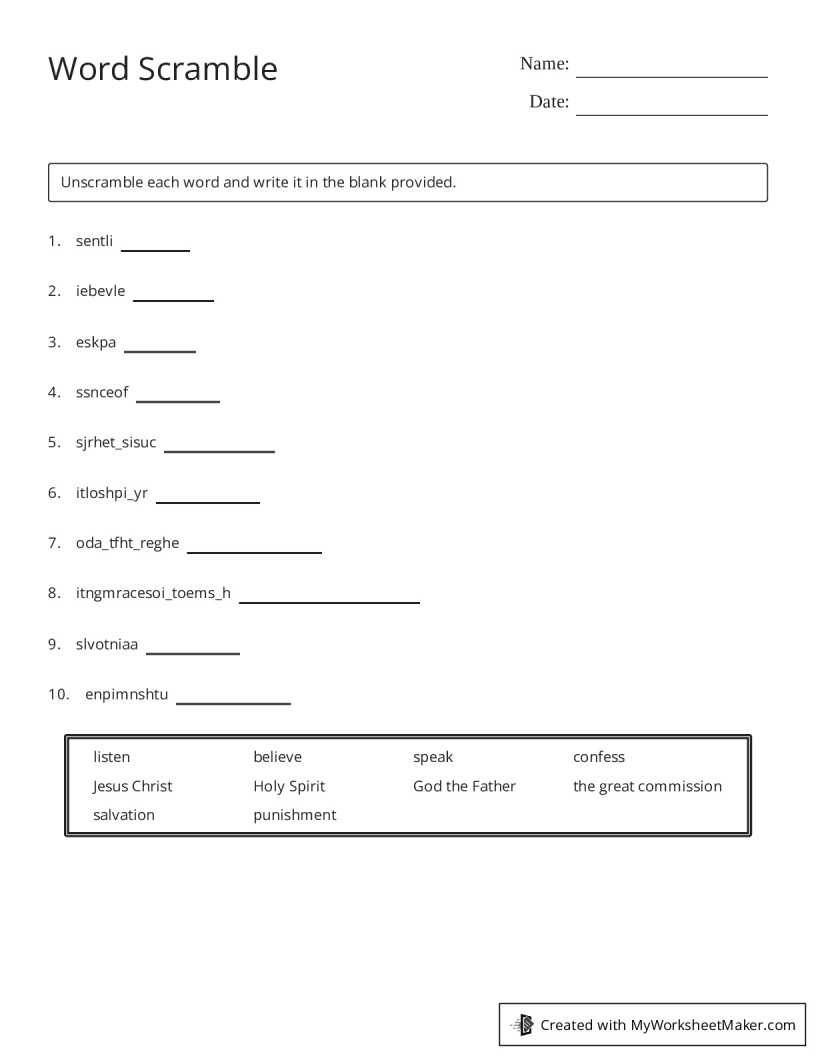 Word Scramble - My Worksheet Maker: Create Your Own Worksheets