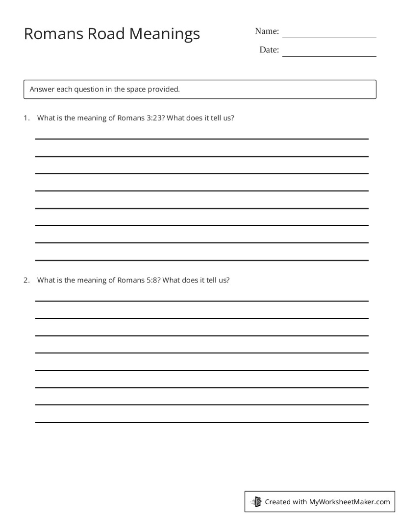 Romans Road Meanings - My Worksheet Maker: Create Your Own Worksheets