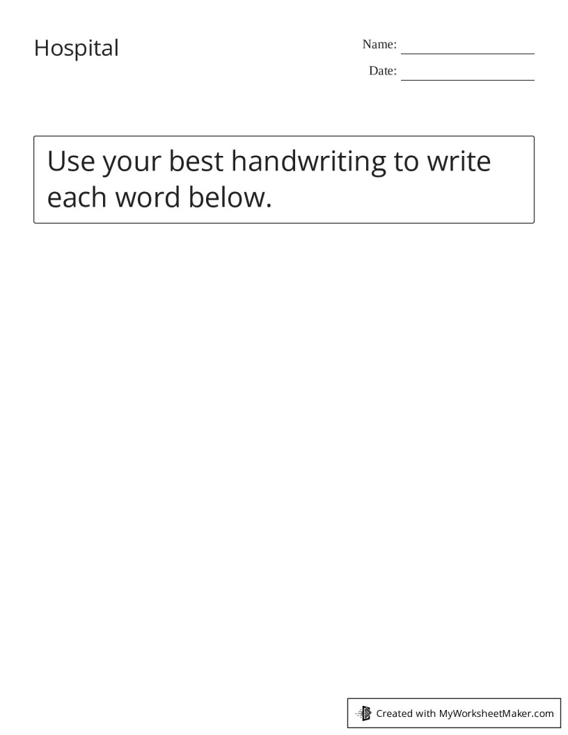Hospital - My Worksheet Maker: Create Your Own Worksheets