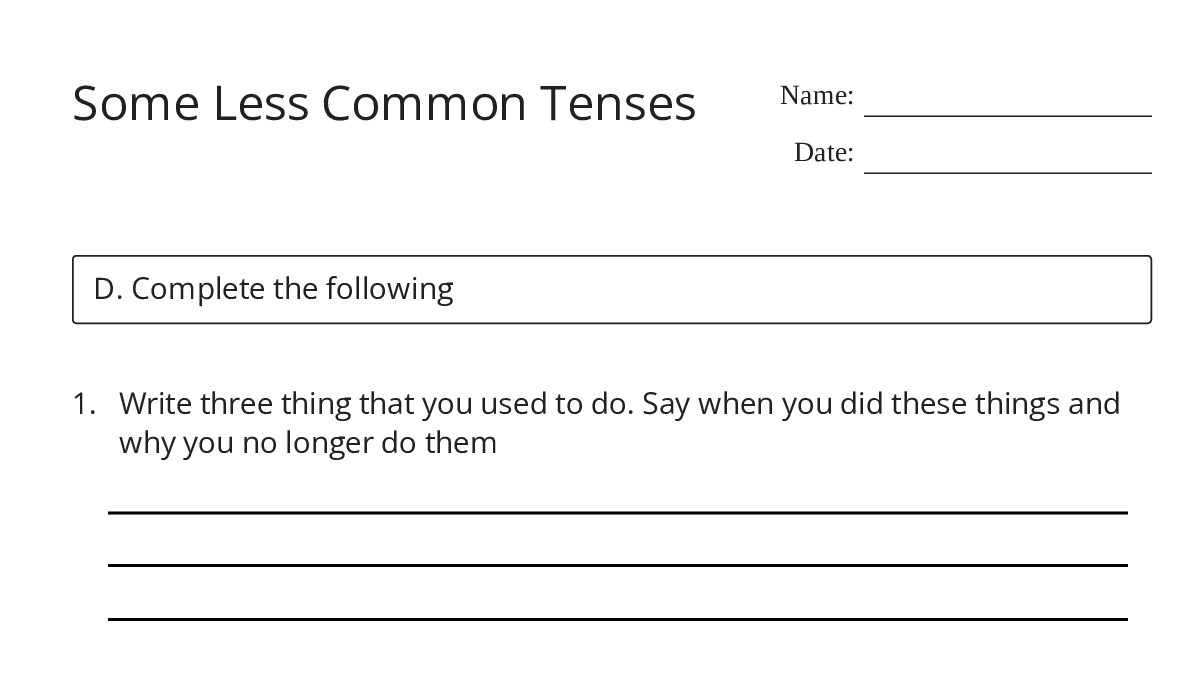Some Less Common Tenses - My Worksheet Maker: Create Your Own Worksheets