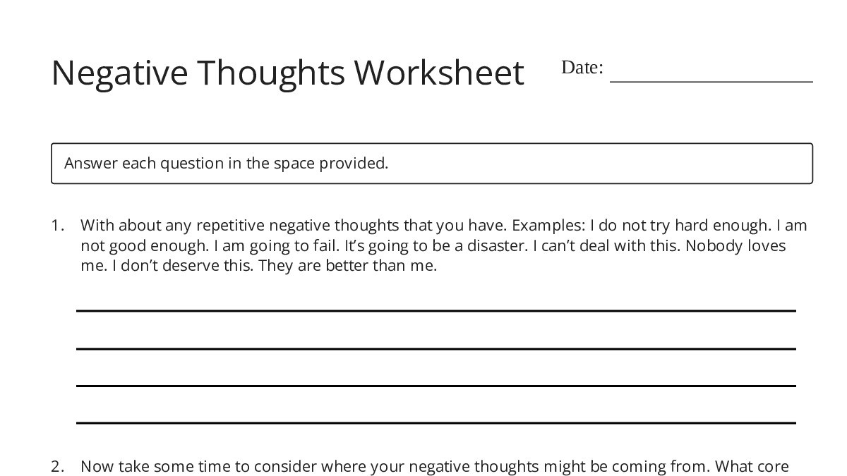 Negative Thoughts Worksheet - My Worksheet Maker: Create Your Own ...