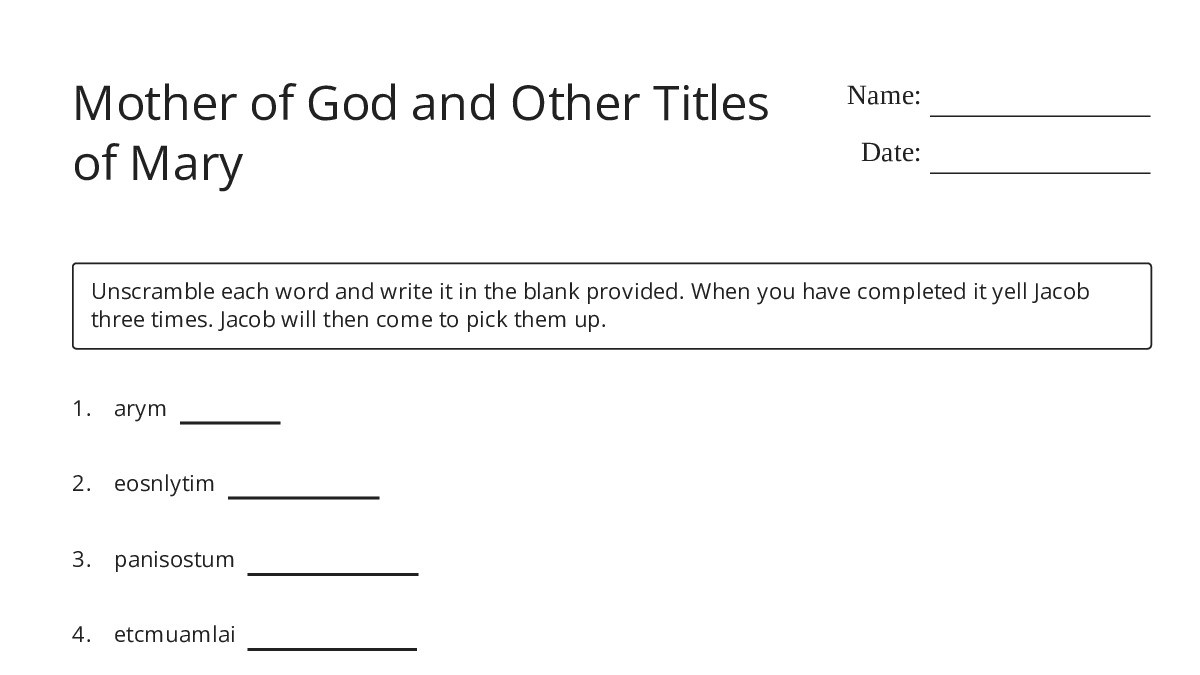 Mother of God and Other Titles of Mary - My Worksheet Maker: Create ...