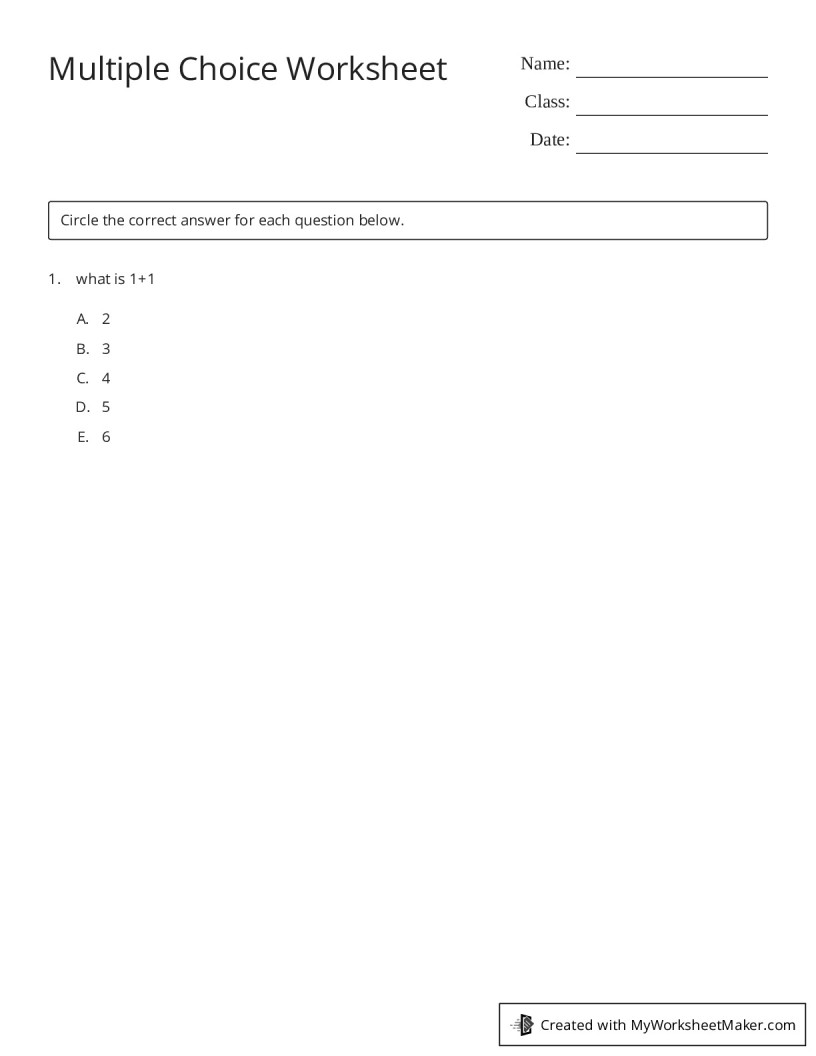 Multiple Choice Worksheet - My Worksheet Maker: Create Your Own Worksheets