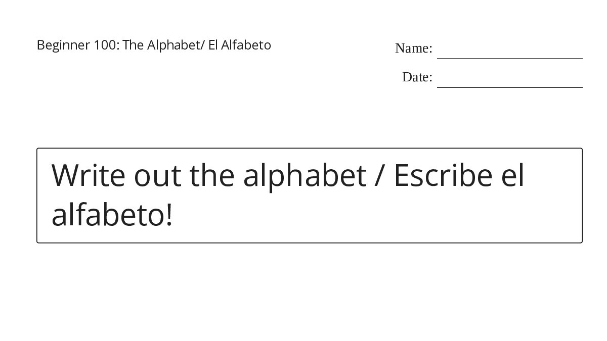 Beginner 100: The Alphabet/ El Alfabeto - My Worksheet Maker: Create ...
