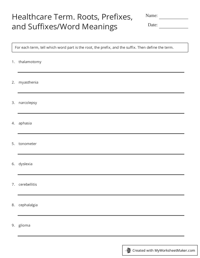 Healthcare Term. Roots, Prefixes, and Suffixes/Word Meanings - My ...