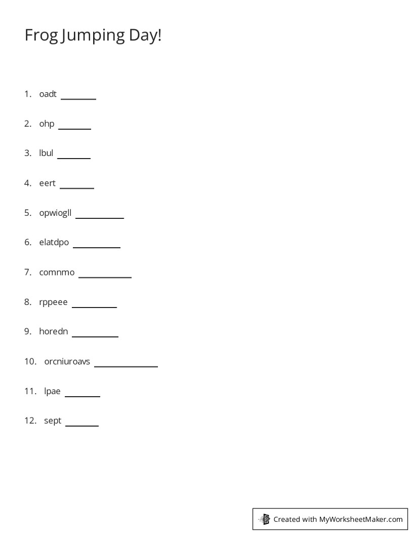 Frog Jumping Day! - My Worksheet Maker: Create Your Own Worksheets