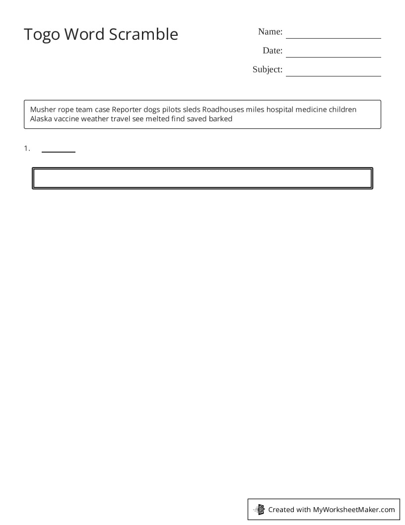 Togo Word Scramble - My Worksheet Maker: Create Your Own Worksheets