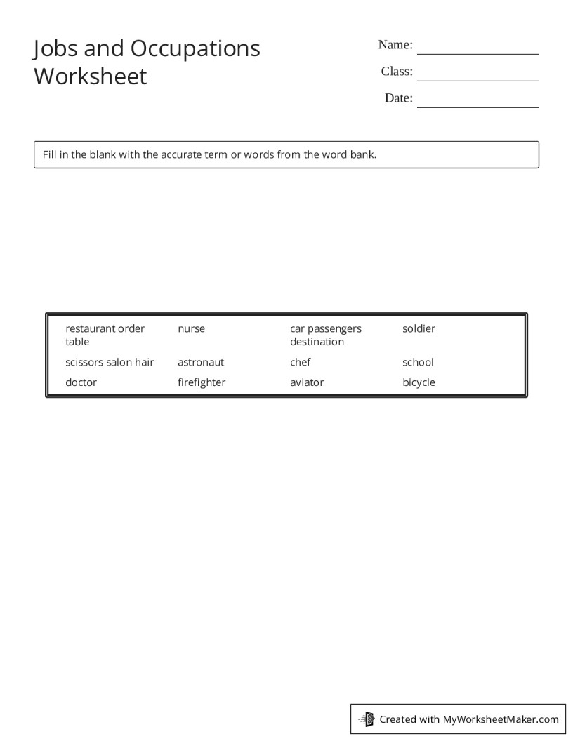 Jobs and Occupations Worksheet - My Worksheet Maker: Create Your Own ...