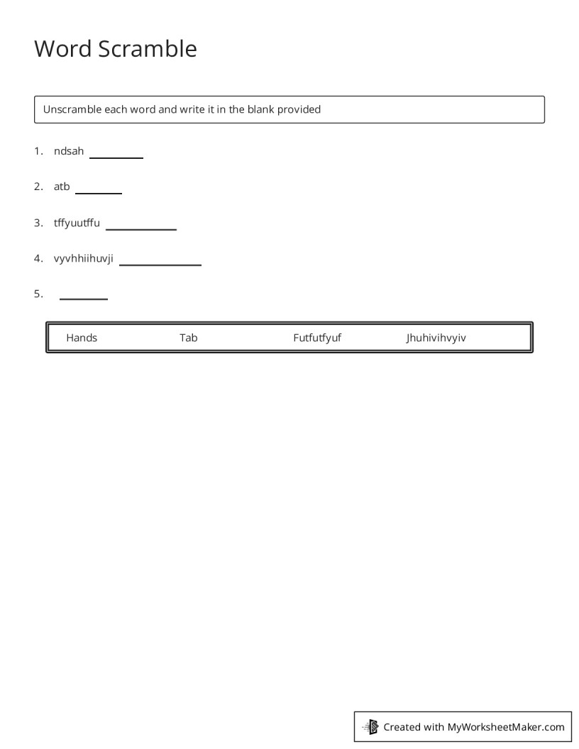 Word Scramble - My Worksheet Maker: Create Your Own Worksheets