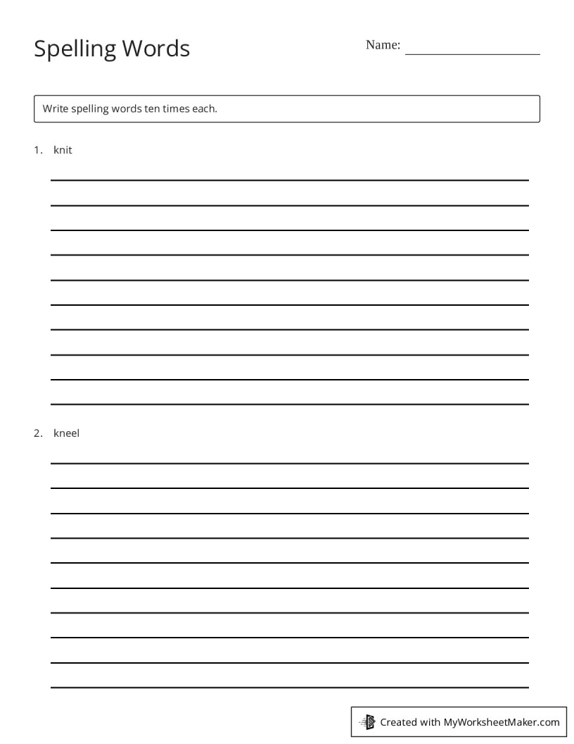 Spelling Words - My Worksheet Maker: Create Your Own Worksheets