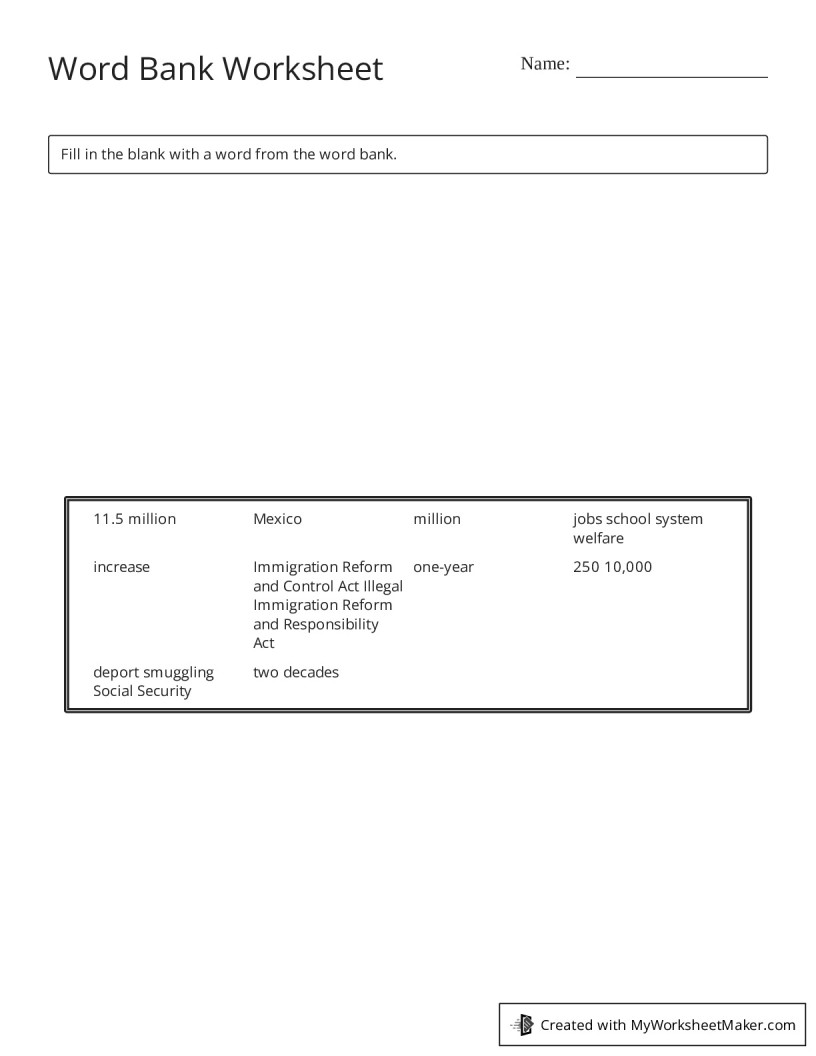 Word Bank Worksheet - My Worksheet Maker: Create Your Own Worksheets