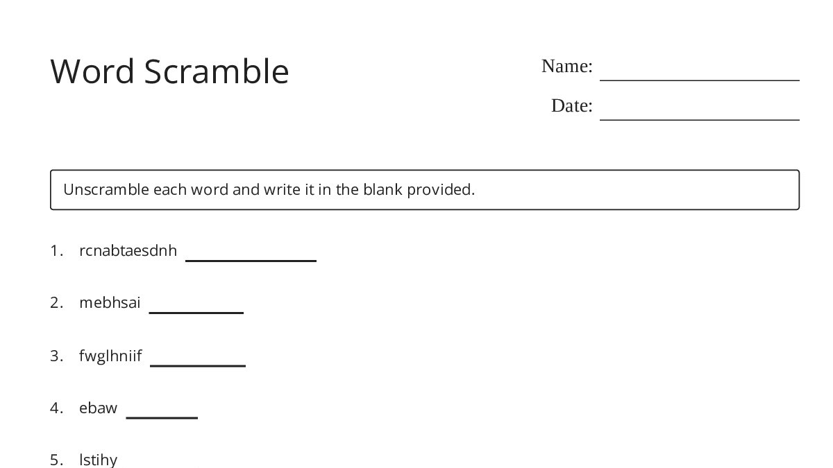 Word Scramble - My Worksheet Maker: Create Your Own Worksheets