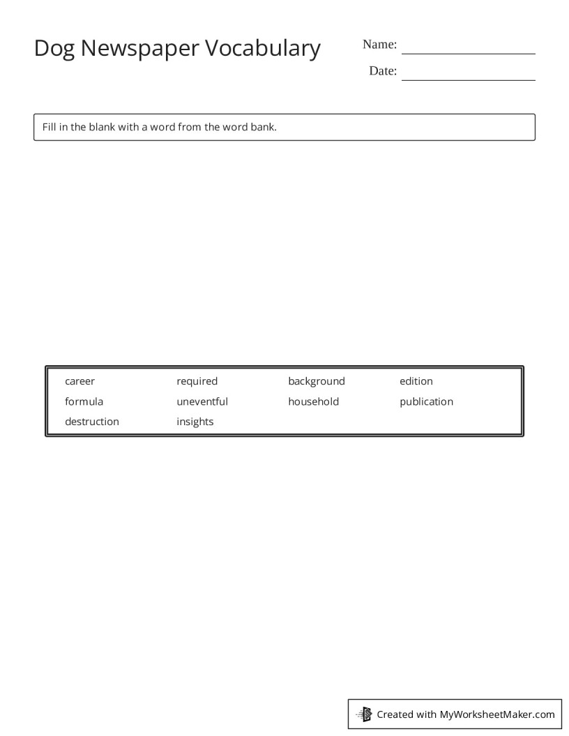 Dog Newspaper Vocabulary - My Worksheet Maker: Create Your Own Worksheets