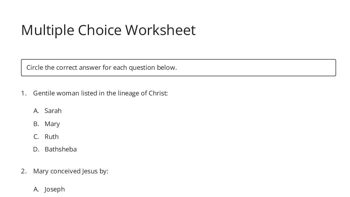 Multiple Choice Worksheet - My Worksheet Maker: Create Your Own Worksheets
