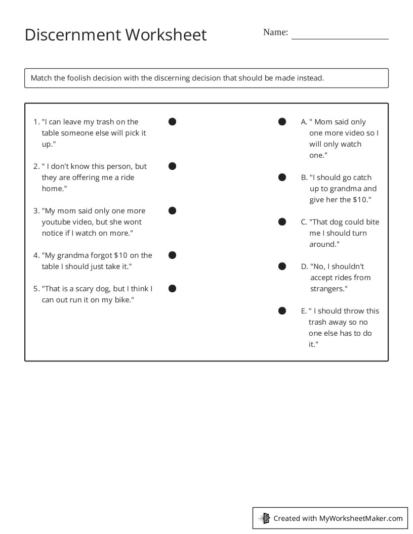 Discernment Worksheet - My Worksheet Maker: Create Your Own Worksheets