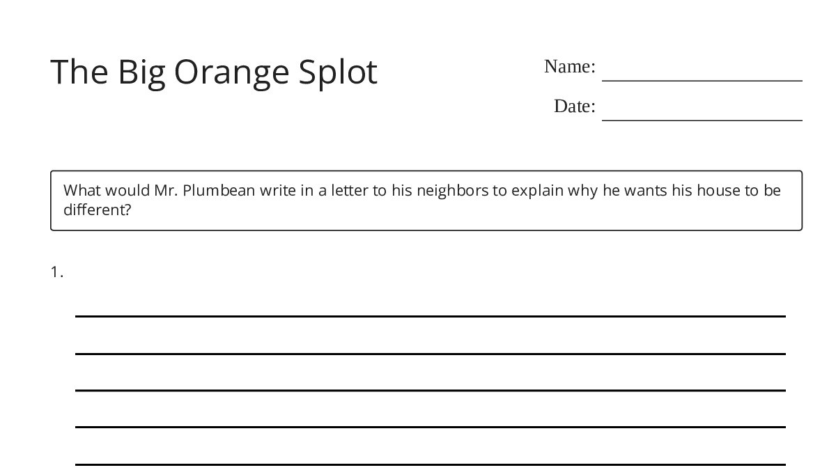 The Big Orange Splot - My Worksheet Maker: Create Your Own Worksheets