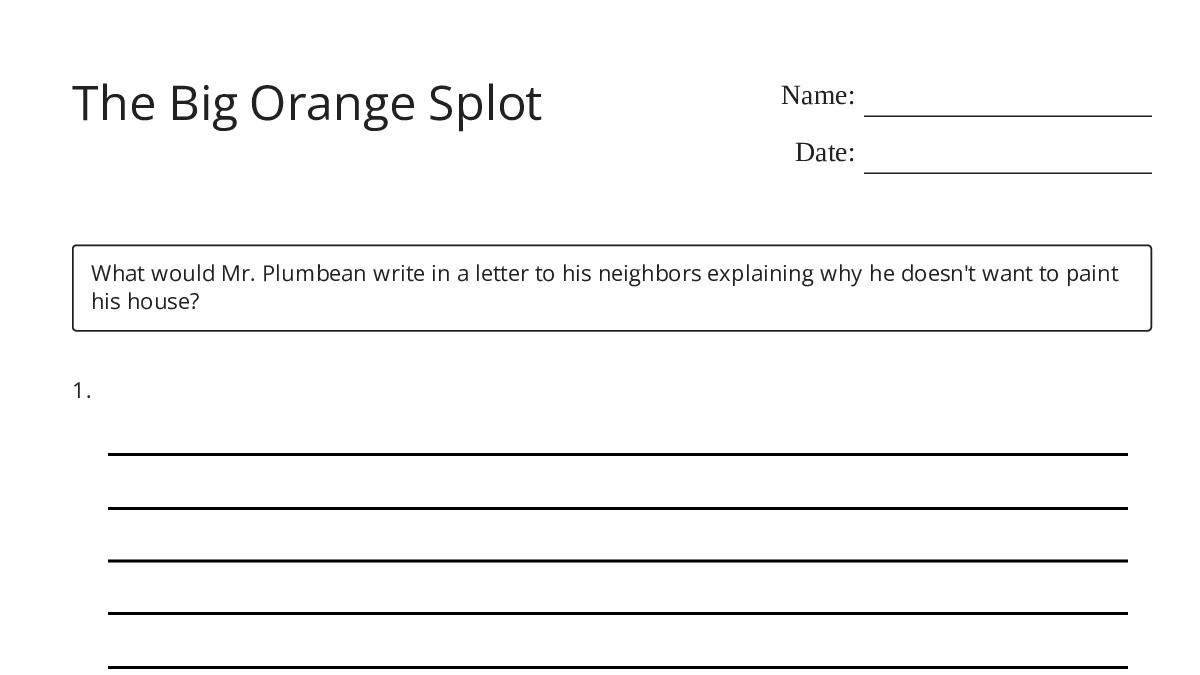 The Big Orange Splot - My Worksheet Maker: Create Your Own Worksheets