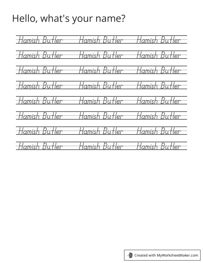 Hello, what's your name? - My Worksheet Maker: Create Your Own Worksheets