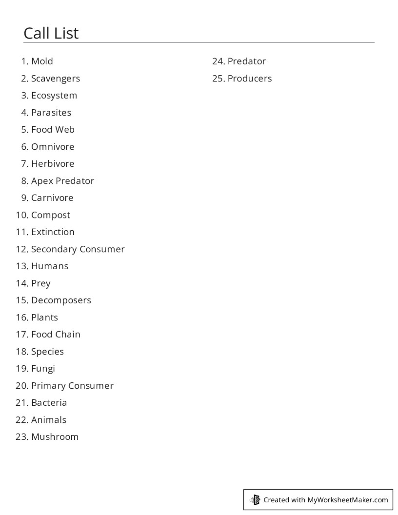 Let's Play Food Web Bingo! - My Bingo Maker: Create Your Own Bingo Cards
