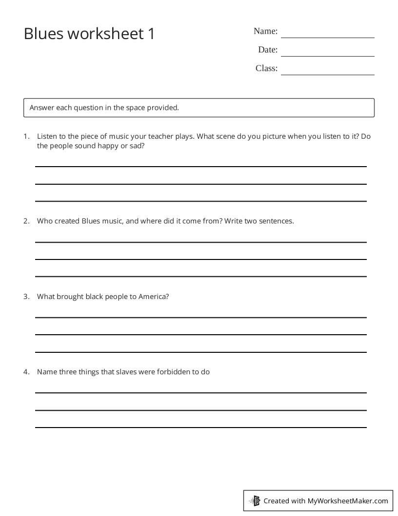 Blues worksheet 1 - My Worksheet Maker: Create Your Own Worksheets