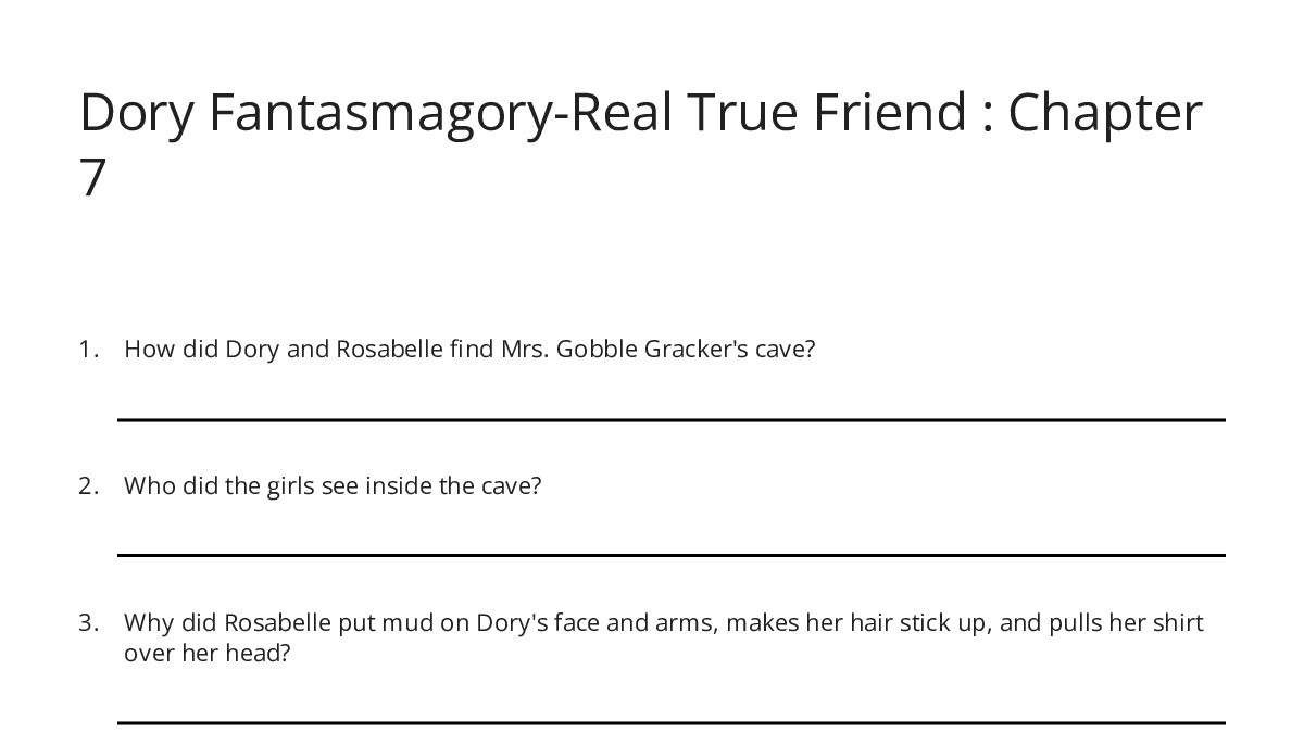 Dory Fantasmagory-Real True Friend : Chapter 7 - My Worksheet Maker ...