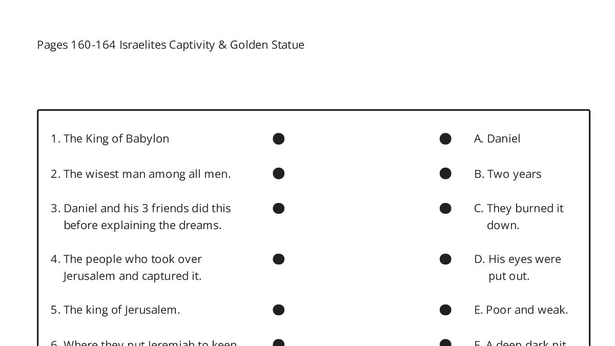 Pages 160-164 Israelites Captivity & Golden Statue - My Worksheet Maker ...