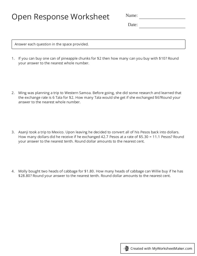 Open Response Worksheet - My Worksheet Maker: Create Your Own Worksheets