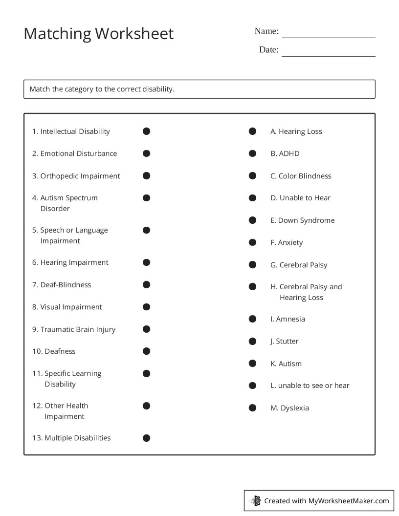 Matching Worksheet - My Worksheet Maker: Create Your Own Worksheets