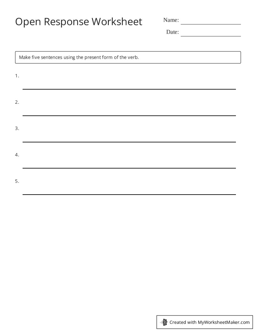 Open Response Worksheet - My Worksheet Maker: Create Your Own Worksheets