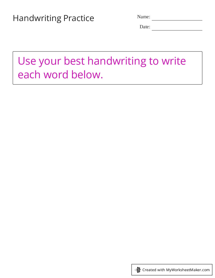 Handwriting Practice - My Worksheet Maker: Create Your Own Worksheets