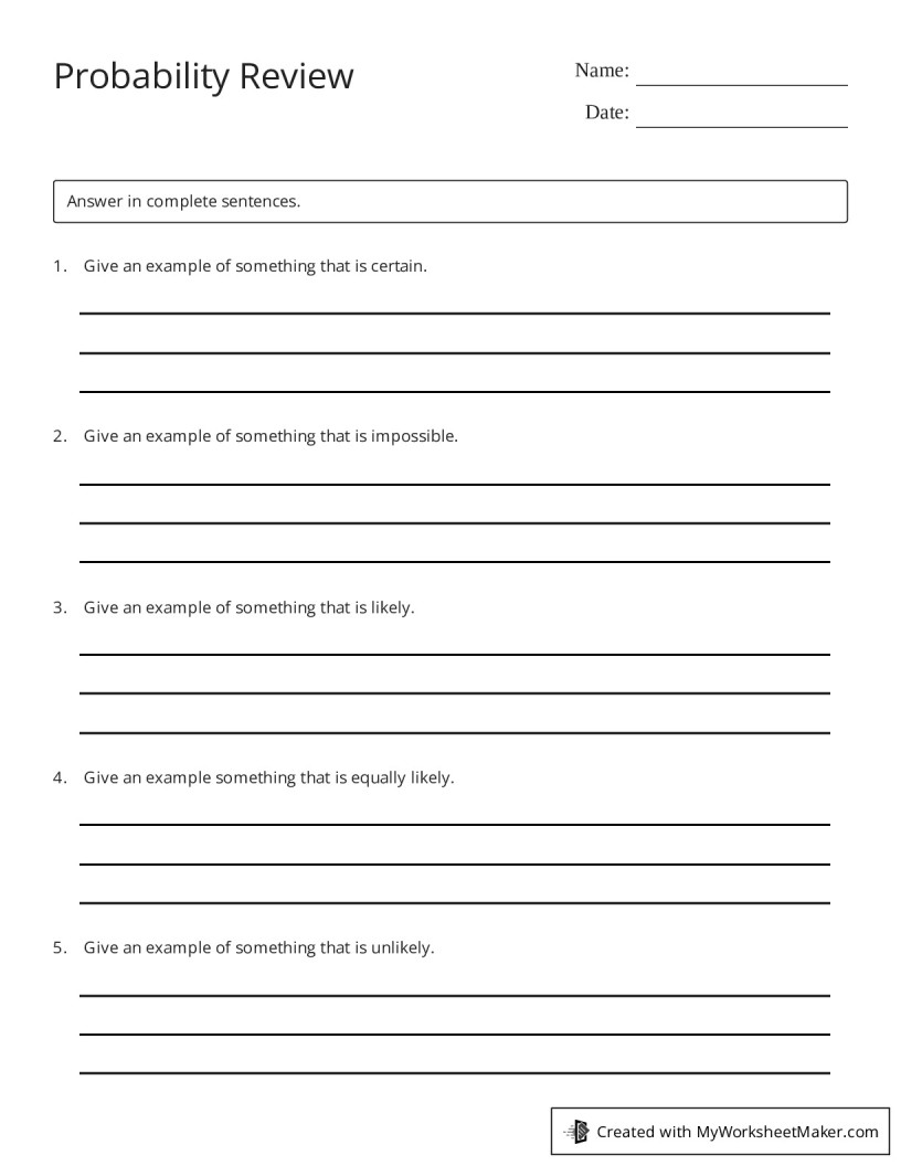 Probability Review - My Worksheet Maker: Create Your Own Worksheets