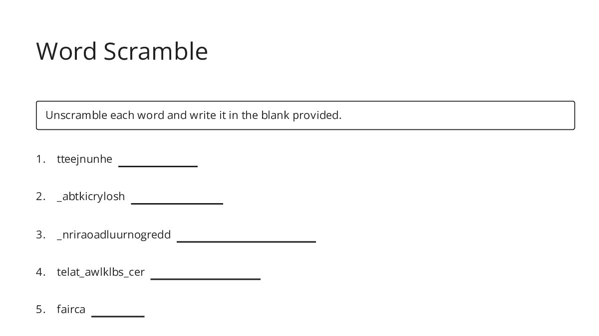 Word Scramble - My Worksheet Maker: Create Your Own Worksheets