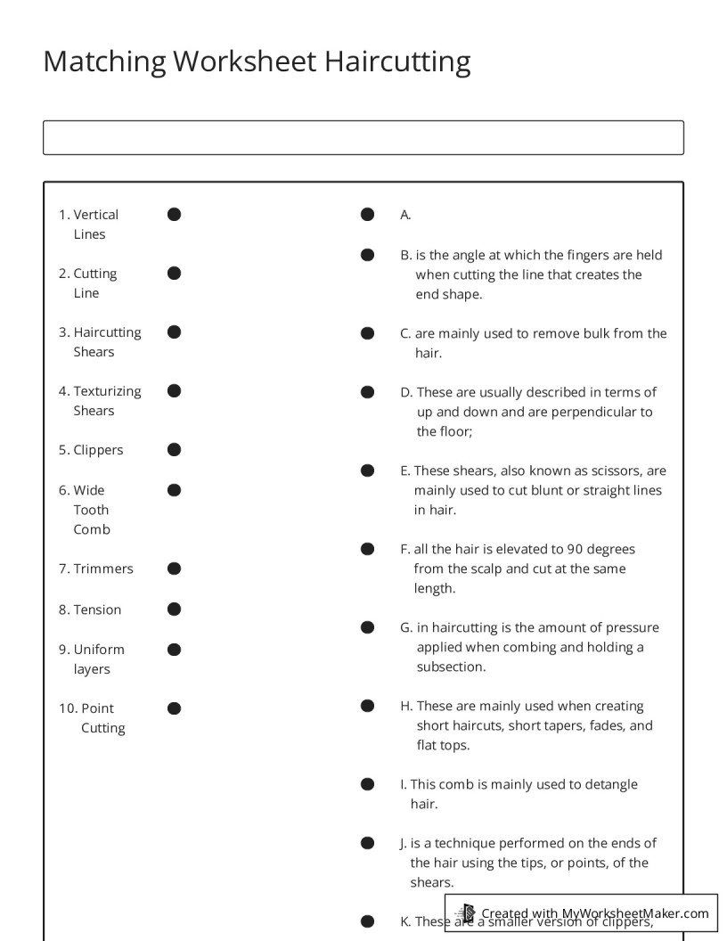 Matching Worksheet Haircutting - My Worksheet Maker: Create Your Own ...