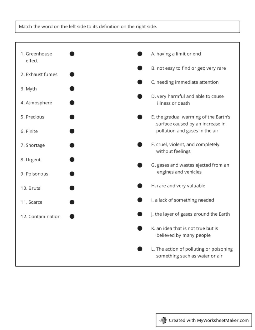 Matching Worksheet - My Worksheet Maker: Create Your Own Worksheets