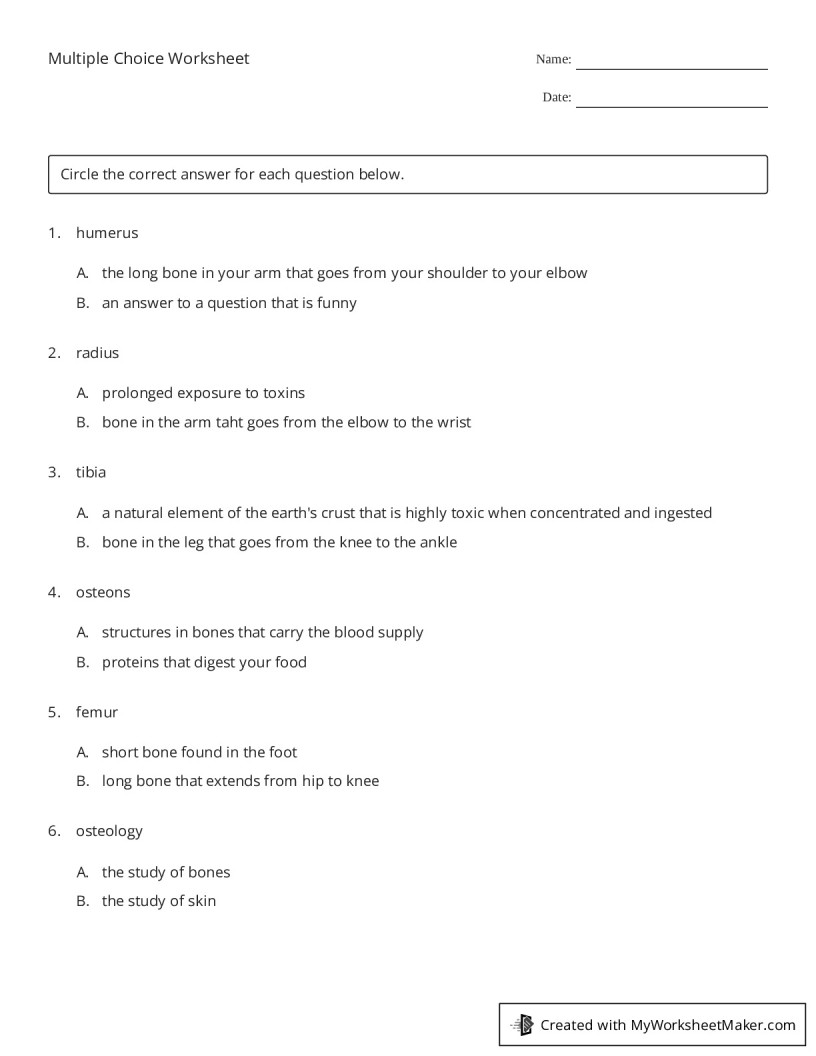 Multiple Choice Worksheet - My Worksheet Maker: Create Your Own Worksheets