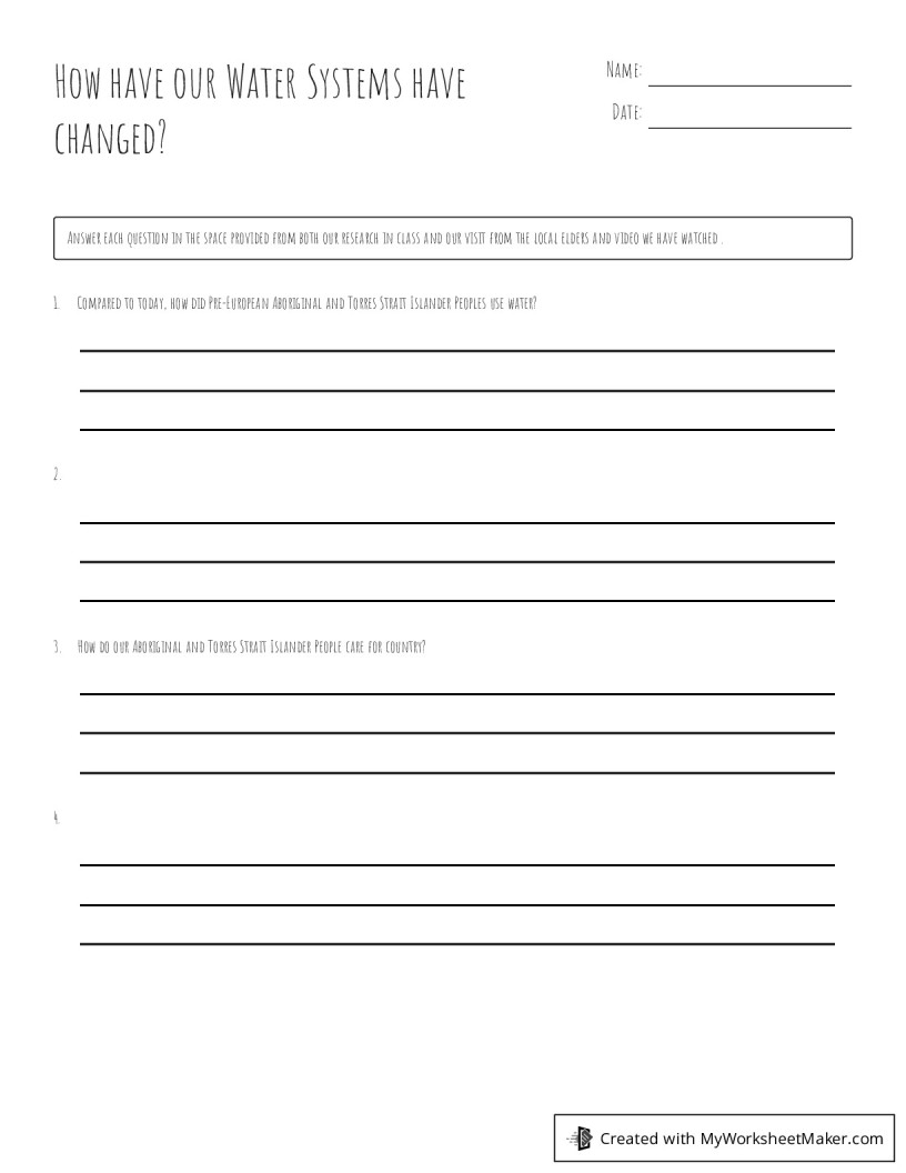 How have our Water Systems have changed? - My Worksheet Maker: Create ...