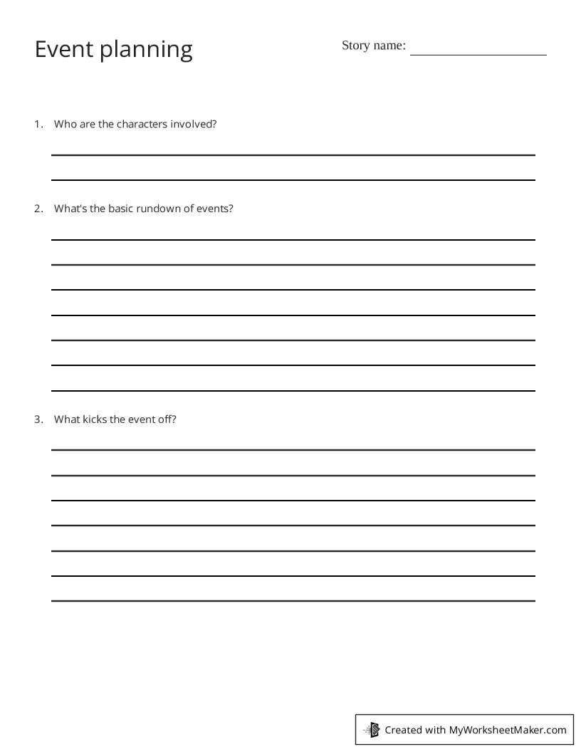 Event planning - My Worksheet Maker: Create Your Own Worksheets