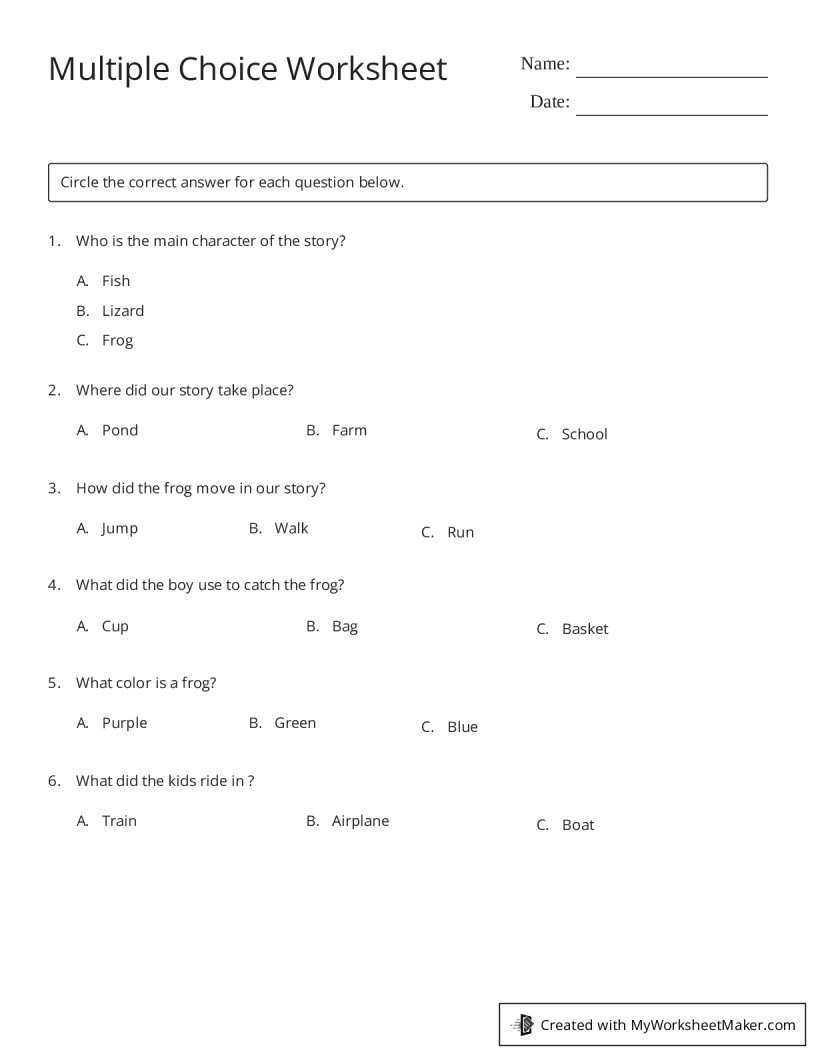Multiple Choice Worksheet - My Worksheet Maker: Create Your Own Worksheets
