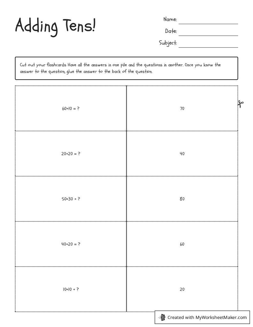 Adding Tens! - My Flashcard Maker: Create Your Own Flashcards