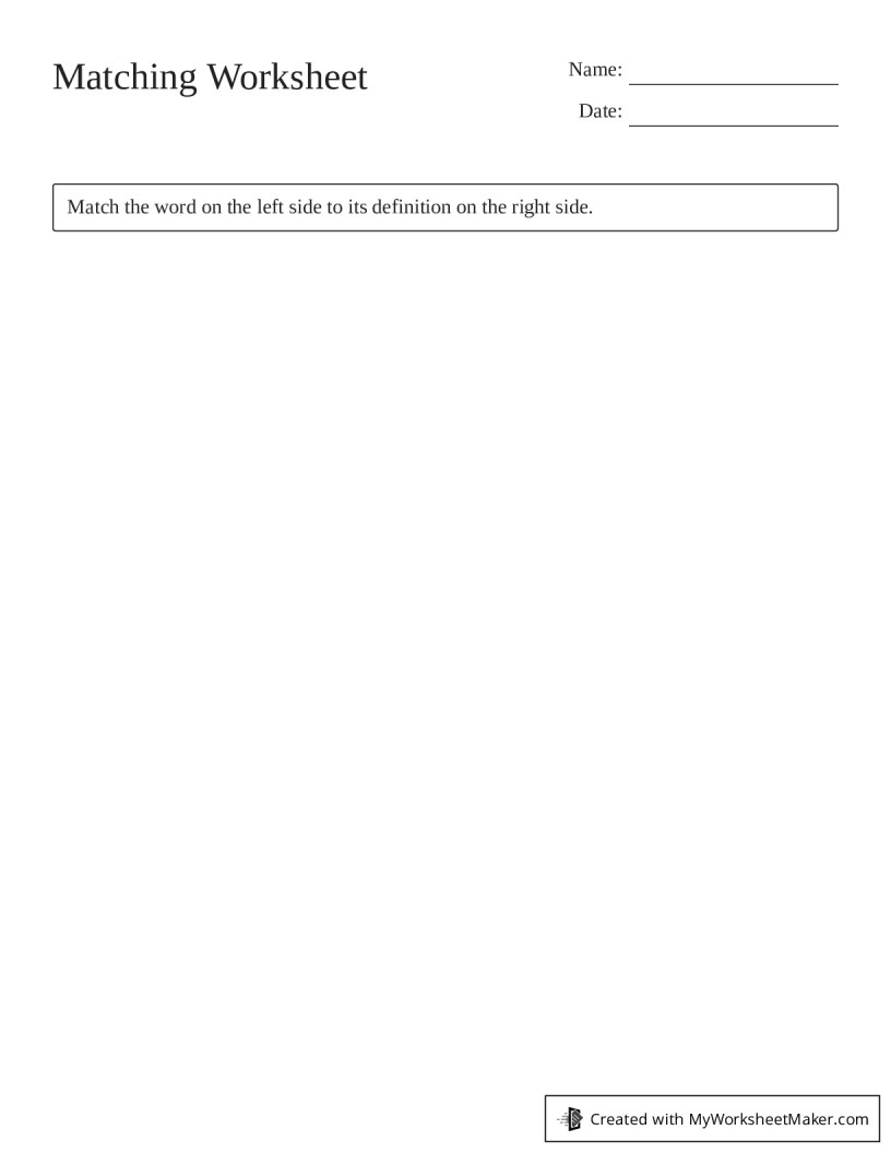 Matching Worksheet - My Worksheet Maker: Create Your Own Worksheets