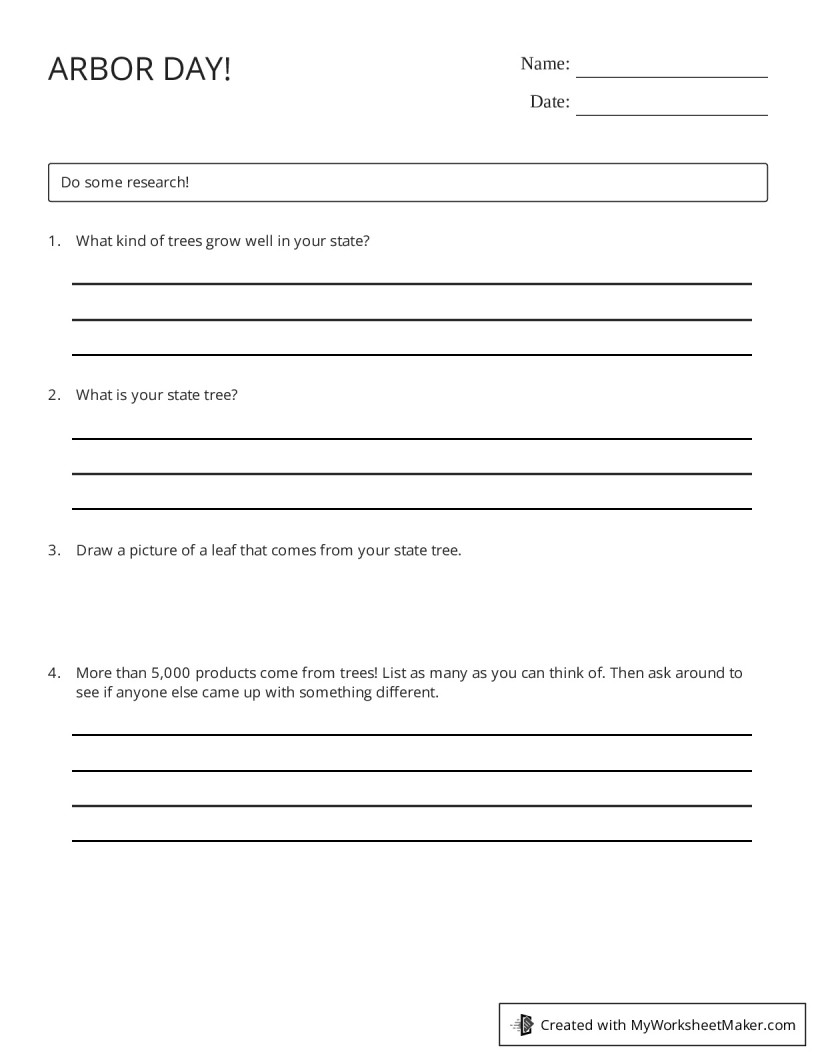 ARBOR DAY! - My Worksheet Maker: Create Your Own Worksheets