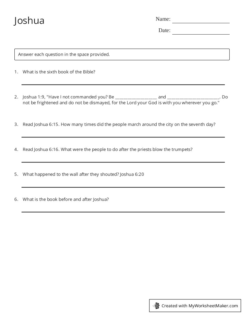 Joshua - My Worksheet Maker: Create Your Own Worksheets