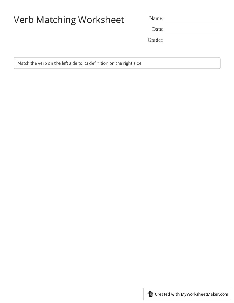 Verb Matching Worksheet - My Worksheet Maker: Create Your Own Worksheets