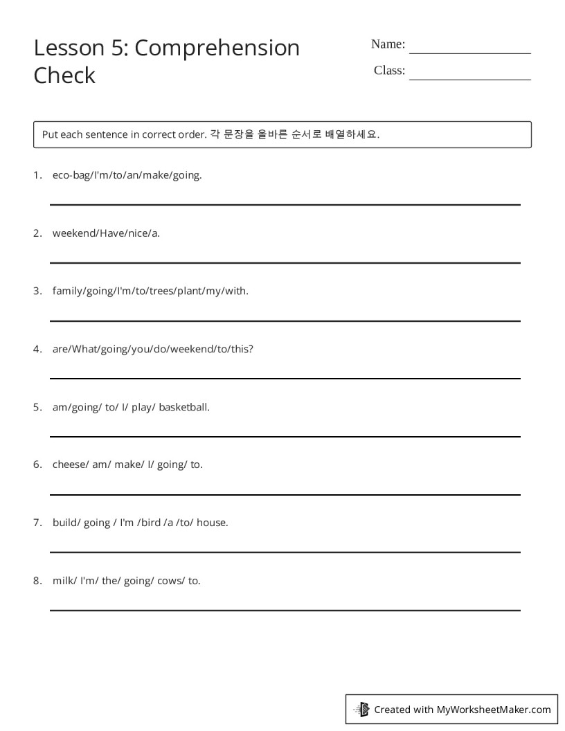 Lesson 5: Comprehension Check - My Worksheet Maker: Create Your Own ...